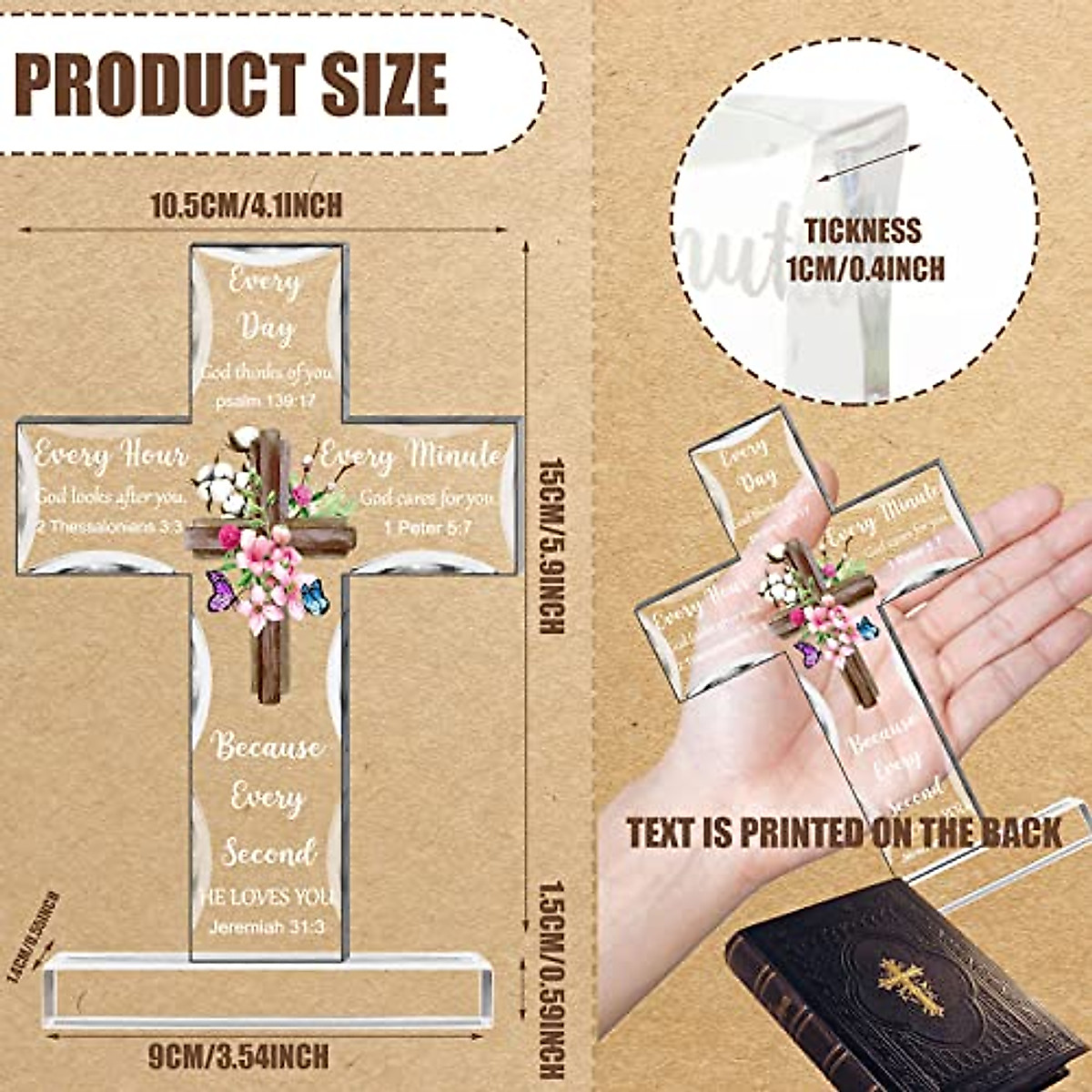 Acrylic Christian Standing Cross Inspirational Gifts with Bible Verse and Prayers Sunflower Religious Scripture Gifts for Women Men Friends Mom Wife Friends Colleague (Fresh Style)