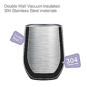 HITSLAM Wine Tumbler Cup Coffee Mug: 12oz Travel Insulated Tumbler with Lid & Straw, Stainless Steel Vacuum Double Wall-Gift for Women, Men, Mom, Dad, Friend (Purple)