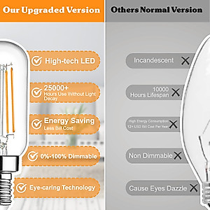 E12 Edison LED Light Bulbs 40 Watt Equivalent Candelabra, Dimmable 2700K Warm White T6 Clear LED Bulbs 4W 400lm Vintage T25 for Chandelier Ceiling Fan, Tubular Small Filament Bulbs, 6 Packs