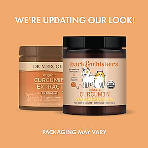 Bark & Whiskers Organic Curcumin, 2.64 Oz. (75 g), 300 Scoops, Promotes Mobility & Joint Health, Veterinarian Formulated, Non-GMO, Certified USDA Organic, Dr. Mercola