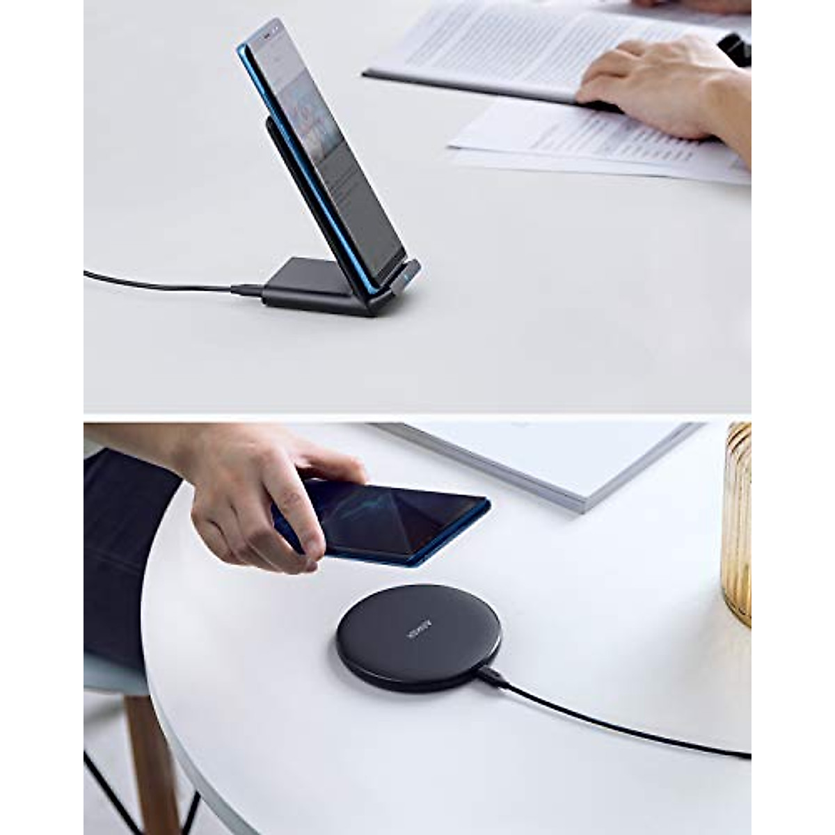 Anker Wireless Chargers Bundle, PowerWave Pad & Stand, Qi-Certified Compatible iPhone 12, 12 Mini, 12 Pro Max, 11, 11 Pro, 11 Pro Max, Xs Max, XR, 10W for Galaxy S20 S10 S9, Note 10 (No AC Adapter)