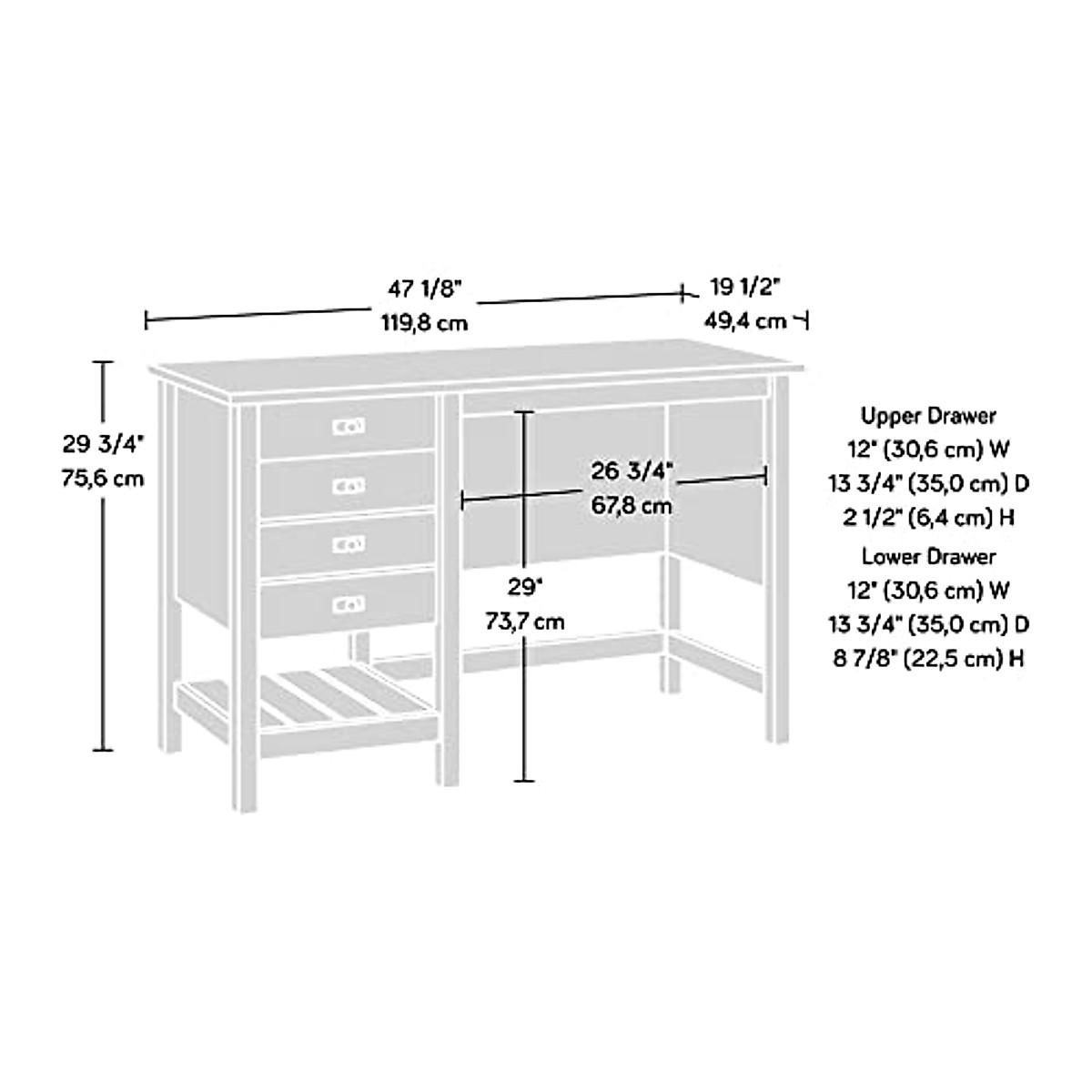 Sauder Cottage Road Pedestal Desk with Storage, Mystic Oak Finish