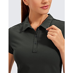 CRZ YOGA Workout Short Sleeve Shirts for Women Golf Polo Shirt Crop Tops Tennis Athletic Sports T-Shirts Grey Olive Medium