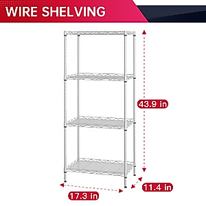 BestOffice 4-Shelf Adjustable Storage Shelving Unit Metal Rack Wire Shelf 600Lbs Capacity with 4 PP Sheets 18L x 12W x 44H for Laundry Bathroom Kitchen Garage,Chrome