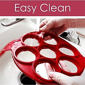 YLBUH Flip and Cook Pancake Maker, Flip Cooker Pancakes Mold, Flip N Cook Silicone Pancake Mold, Flip and Cook Silicone Pancake Maker, Silicone Pancake Molds Fried Egg Mold Reusable (Red heart shape)