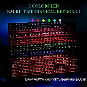 LIOURFE Keyboard with 7 Color LED Backlit, 104 Keys Quiet Wired Computer Keyboard for Office, Mechanical Feeling Gaming Keyboard for Windows Laptop PC Mac (Pink)