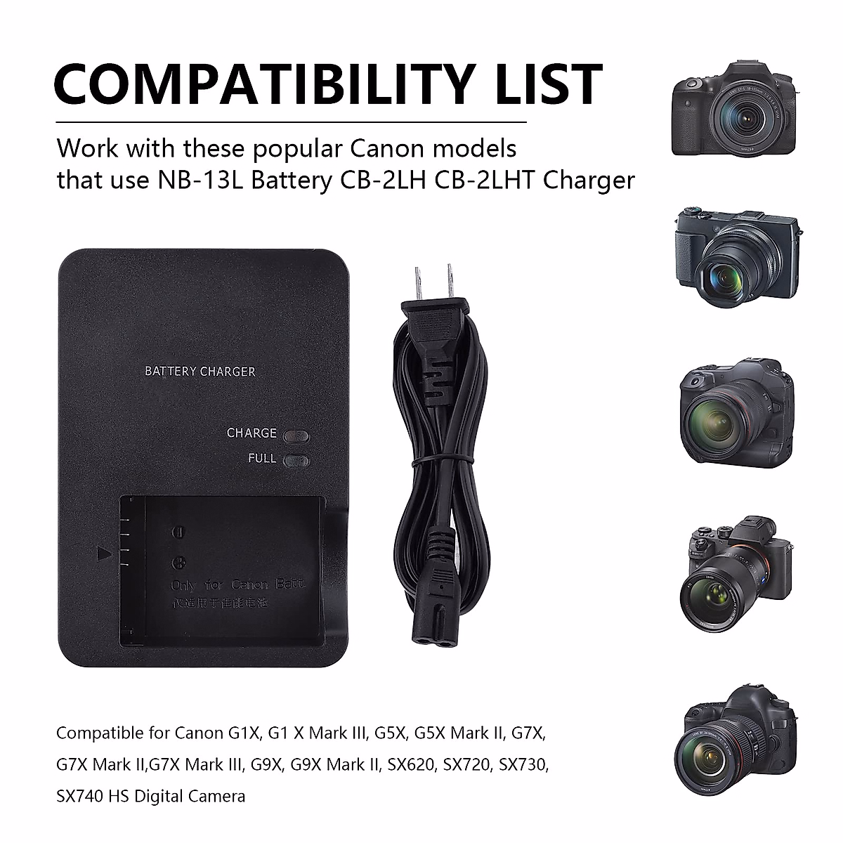 NB-13L CB-2LH Battery Charger for Canon: Compatible with CB-2LHT G1X G1 X Mark III G5X G5X Mark II G7X G7X Mark II III G9X G9X Mark II SX620 SX720 SX730 SX740 HS Digital Camera