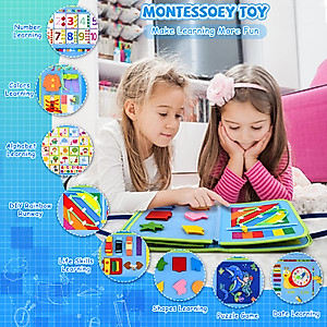Busy Board Montessori Toys for 1-4 Year Old Toddler, Preschool Educational Learning Activities Developing Sensory Board for Fine Basic Dress Motor Skills/Travel Toys for Plane Car, Gift for Girls Boys