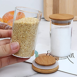 Encheng Glass Spice Jars with Bamboo Lids,3 OZ Glass Seasoning Container with Labels,Clear 30 Pack Small Glass Jars for Kitchen,Spice,Herb,Sugar