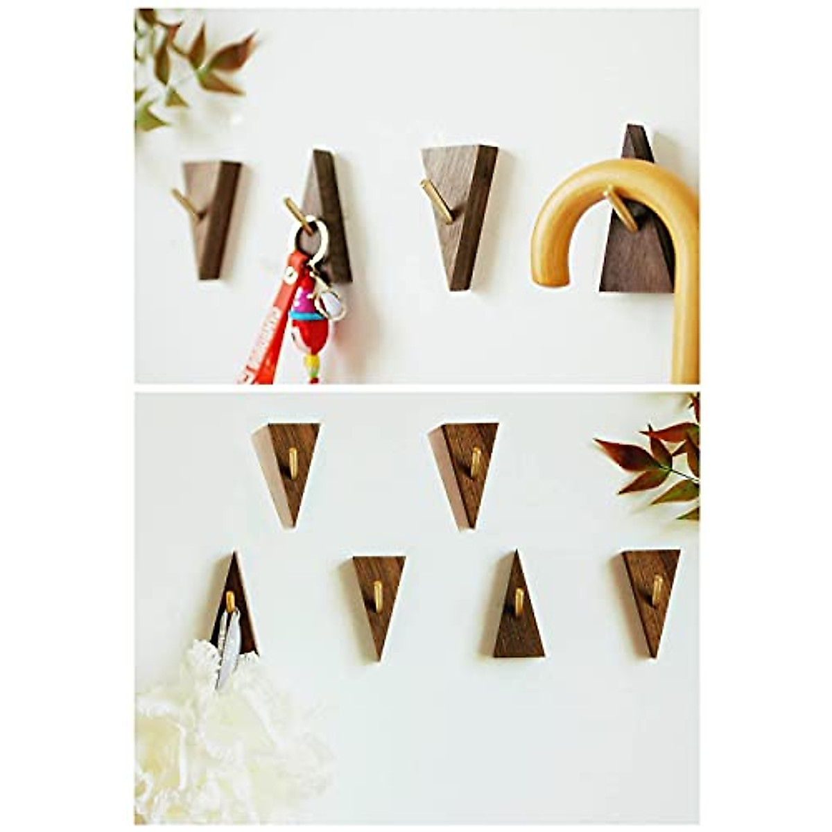 4 Pack Wall Hooks, Natural Black Walnut Coat Hooks Wall Mounted Free from Punching Hooks for Hanging Bathroom Towels,Entryway Wall Hangers Hooks for Keys, Hats,Ties.（Brass Hook+ Black Walnut）