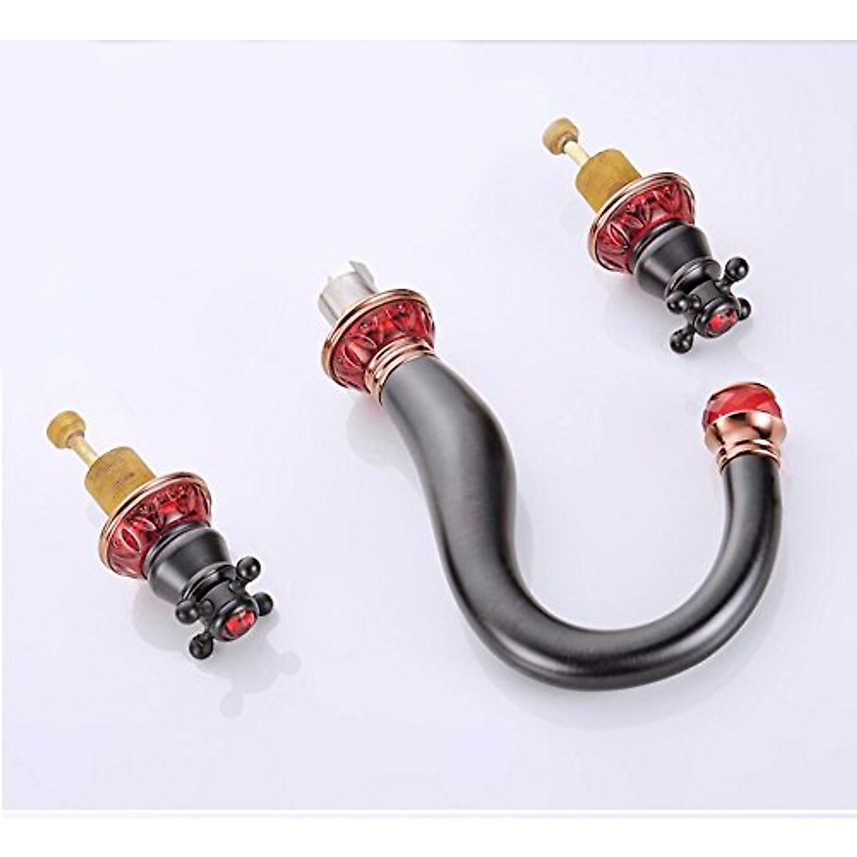 SJQKA-Faucet All copper, black bronze, three piece basin, hot and cold water faucet, double three hole platform, basin art head