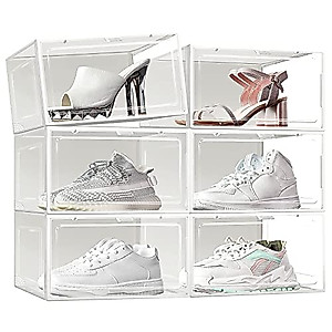 mupera X-Large Shoe Box Storage White Shoe Boxes with Lid, Clear Plastic Stackable Shoe Box Organizers, Storage Bin, Sneakers Shoe Storage Containers Shoe Holder (9 Pack)