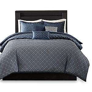 Madison Park Biloxi Duvet Cover - Navy, Geometric Duvet Cover Set – 6 Piece – Ultra Soft Microfiber Light Weight Bed Comforter Covers, King/Cal King(104"x92") (MP12-3737)