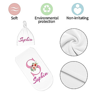 MESHELEY Personalized Swaddle Blanket for Baby Girl Boy with Hat Customized Baby Gifts with Name Custom Baby Blankets for Newborn Infant