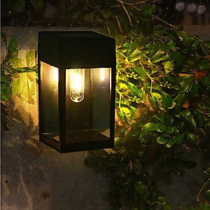 Lxcom Lighting Solar Wall Light Outdoor Solar Deck Lights Solar Powered LED Wall Light Lantern Waterproof Wall Sconce Decorative Solar Fence Lights for Home Garden Lawn, Warm White