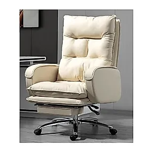 Home Office Desk Chairs, Swivel Chair Leather Computer Office Comfortable Home Ergonomic Swivel Chair (Color : White, Size : Foot Pedal)