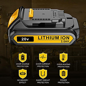 Simple Plus+ 4Packs 20V 3.0Ah Replacement Battery for Dewalt 20V Compatible with Dewalt DCB200 DCB205 DCB206 DCD DCF DCG Series Cordless Power Tools