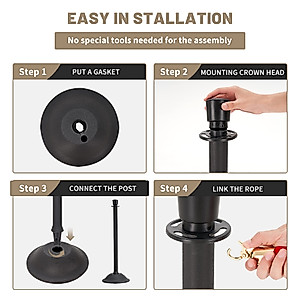 HABUTWAY Stanchion Posts with Velvet Ropes, Set of 6 Pieces Stanchion Queue Rope Barriers, Crowd Control Stanchion, Sand/Stone Injection Hollow Base Red Carpet Ropes and Poles, Easy Connect Assembly