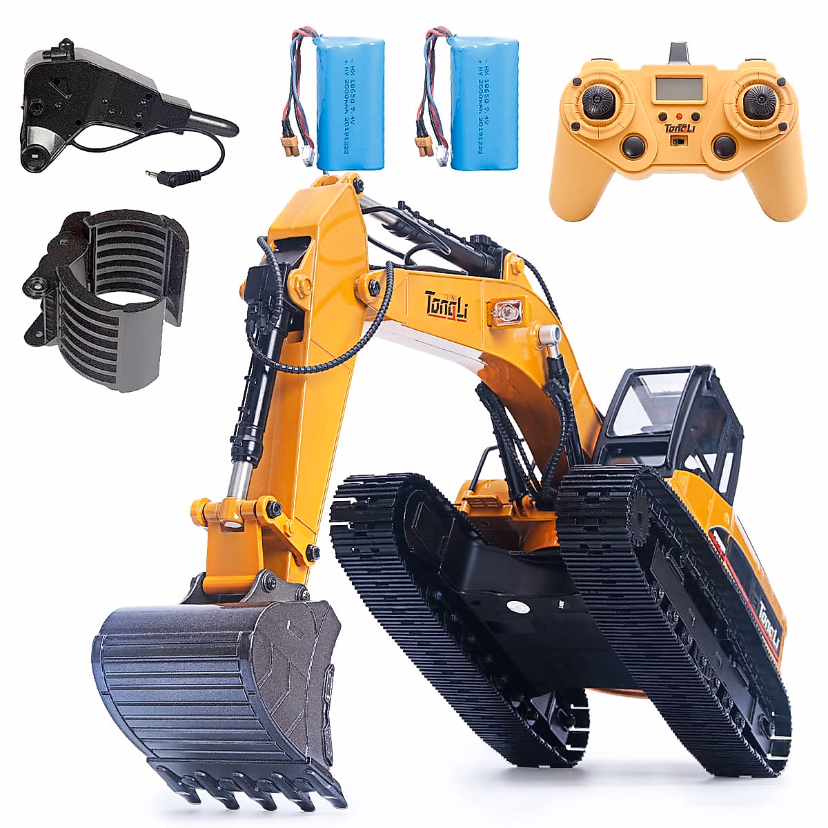 Huina RC Excavator for adults1580 Hobby Remote Control V4 Full Metal RC Excavator Adult huina 580 Construction Vehicle Professional Remote Control Tractor (2 Batteries)
