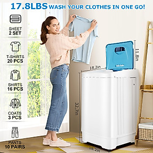 Nictemaw Portable Washing Machine 17.8Lbs Portable Washer 2.3 Cu.ft Full Automatic Washer and Dryer Combo with 8 Programs 3 Water Temps 3 Water Levels, Drain Pump, Wheels, for Apartment Home RVs