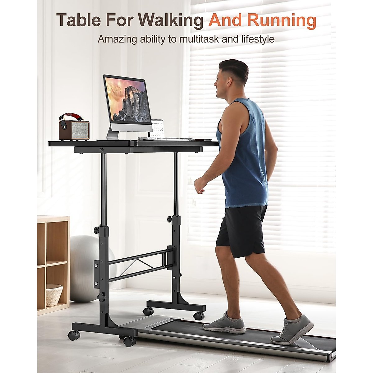 Small Standing Desk Adjustable Height, Mobile Stand Up Desk with Wheels, 32 Inch Portable Rolling Desk Small Computer Desk, Portable Laptop Desk Standing Table Black