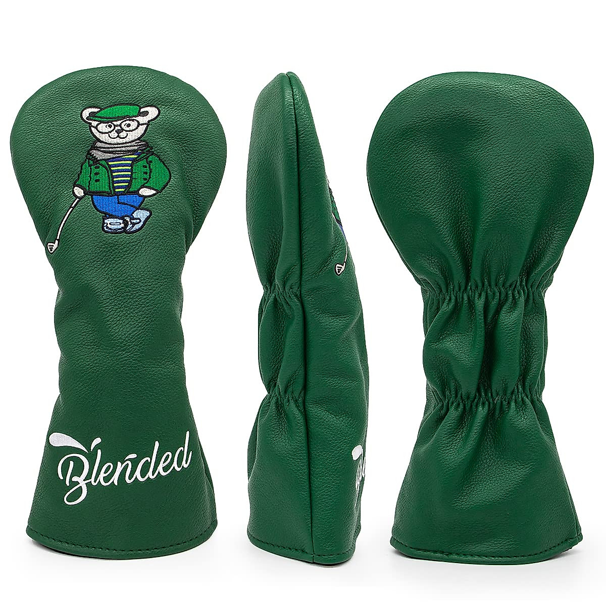 Lovely Bear Golf Driver Cover Fairway Wood Cover, Hybrid Covers Headcovers Set, Green Leather Golf Club Covers for Driver and Woods for Men/Women Golfer