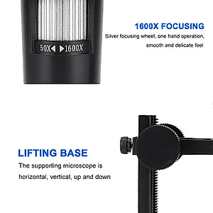 Handheld Digital Microscope Accessories 1600X USB Digital Microscope 8 LEDs 2MP Electronic Microscope Zoom Camera Magnifier Lift Stand Adapter Microscope Accessories