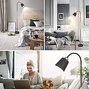 Floor Lamp，Industrial Floor Lamp Height Adjustable 360°Rotation Lampshade Modern Standing Lamp , Metal Heads Indoor Task Lighting for Living Room Bedroom Office （Black）