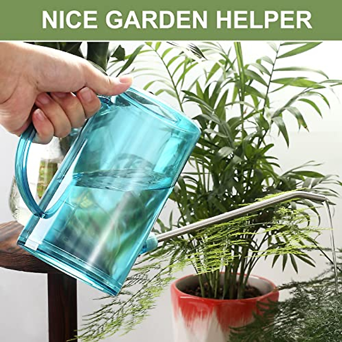 SUTINE Watering Can for Indoor Plants, 1.5L Long Spout Plant Watering Can, Modern Small Watering Can with 3 Pcs Gardening Tools for House Plants Garden Potted Flowers, Blue