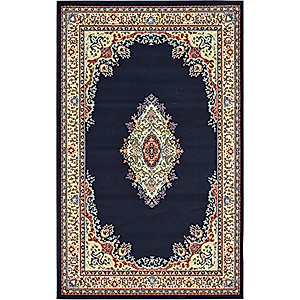 Unique Loom Reza Collection Traditional Persian Style Area Rug, 5 x 8 ft, Navy Blue/Ivory