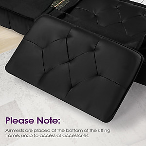 TYBOATLE 65“ Sofa Bed w/ 2 USB,Convertible Futon Tufted Small Adjustable Folding Couch Loveseat, Modern Mid Century Faux Leather Sleeper Sofa for Living Room,Bedroom,Apartment,Office (Black) (Black)