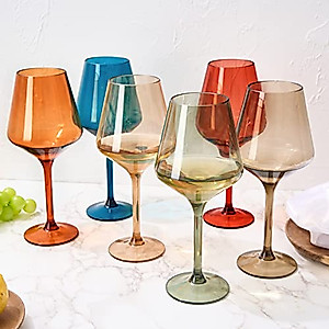 European Style Crystal, Stemmed Wine Glasses, Acrylic Glasses Tritan Drinkware, Unbreakable Muted Color | Set of 6 | Shatterproof BPA-free plastic, Reusable, All Purpose Glassware, Hand Wash Only 15oz