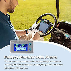 ALMOCN 10-100V Battery Monitor LCD 12V 24V 36V 48V Digital Battery Capacity Voltmeter Tester Percentage Level Voltage Temperature Monitor Meter with Cable