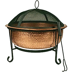 Global Outdoors 26" Genuine Copper Fire Pit with Screen, Cover and Safety Poker