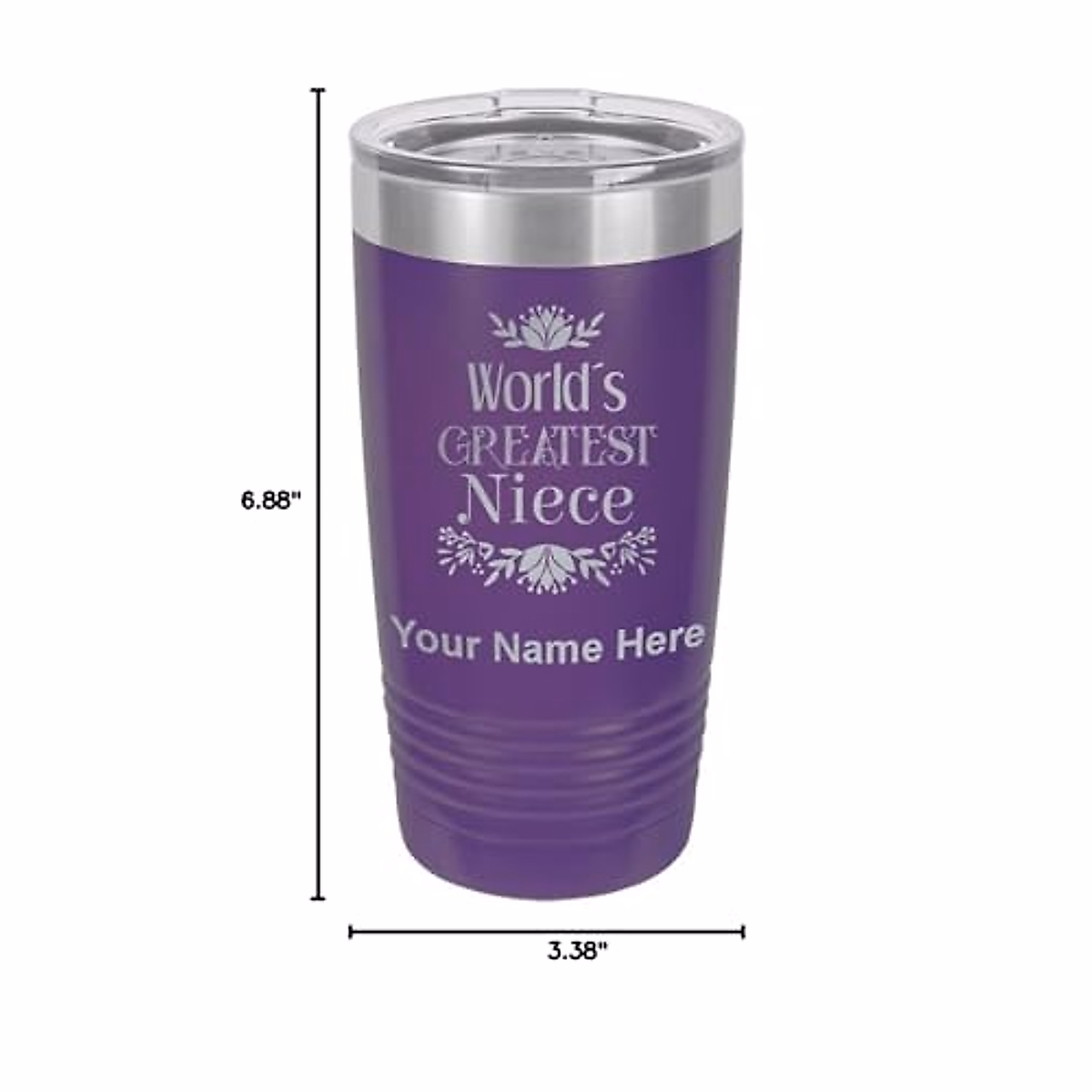 LaserGram 20oz Vacuum Insulated Tumbler Mug, World's Greatest Niece, Personalized Engraving Included (Dark Purple)