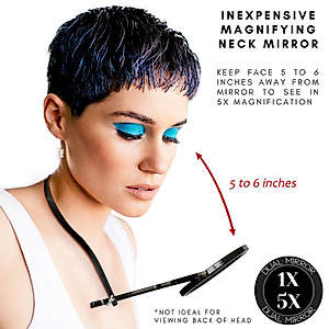 Rucci Round Portable Lightweight 5x/1x Magnifying Neck Mirror Piano Black - 4.25" Diameter x 0.25" x 11"H, Black