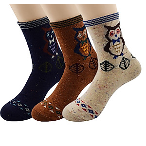 American Trends Women's Winter Thick Warm Athletic Crew Socks Cute Animal Vintage Style Wool Knitting Sock 3 Pack Owl