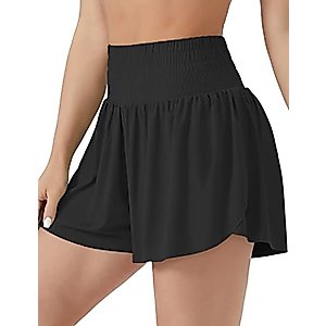 THE GYM PEOPLE Women's High Waisted Flowy Running Shorts Butterfly 2 in 1 Athletic Workout Skirt Shorts Black