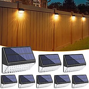 NIORSUN Solar Fence Lights Warm White and RGB Solid Color Glow Mode, 8 Pack Solar Decorative Lights IP65 Waterproof Solar Outdoor Light for Deck Solar Wall Light for Fence, Step, Yard, Patio, Garden