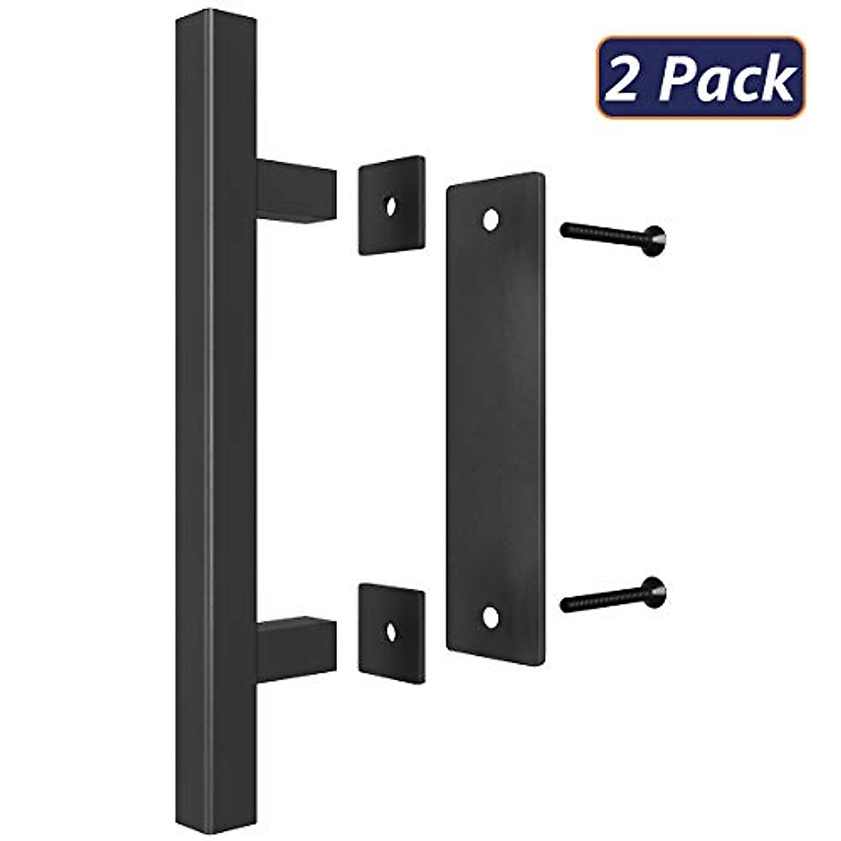 SMARTSTANDARD 2PCS 12" Pull and Flush Barn Door Handle Set, Large Rustic Two-Side Design, for Gates Garages Sheds Furniture, Black, Square