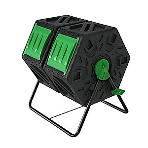 TRY & DO Outdoor Dual Chamber Compost Tumbler – Large Garden Tumbling Composter with 2 Sliding Doors and Lockable Brake - Rotating Compost Bin - 34.4 Gallon (2-17.2 Gal)