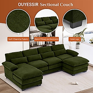 OUYESSIR U Shape Sectional Sofa Cloud Couch for Living Room, Modern Chenille Comfy Modular Sofa, 4 Seat Upholstery L-Shaped Sleeper Sofa with Chaise Lounge & Ottoman, 114" (Emerald Green