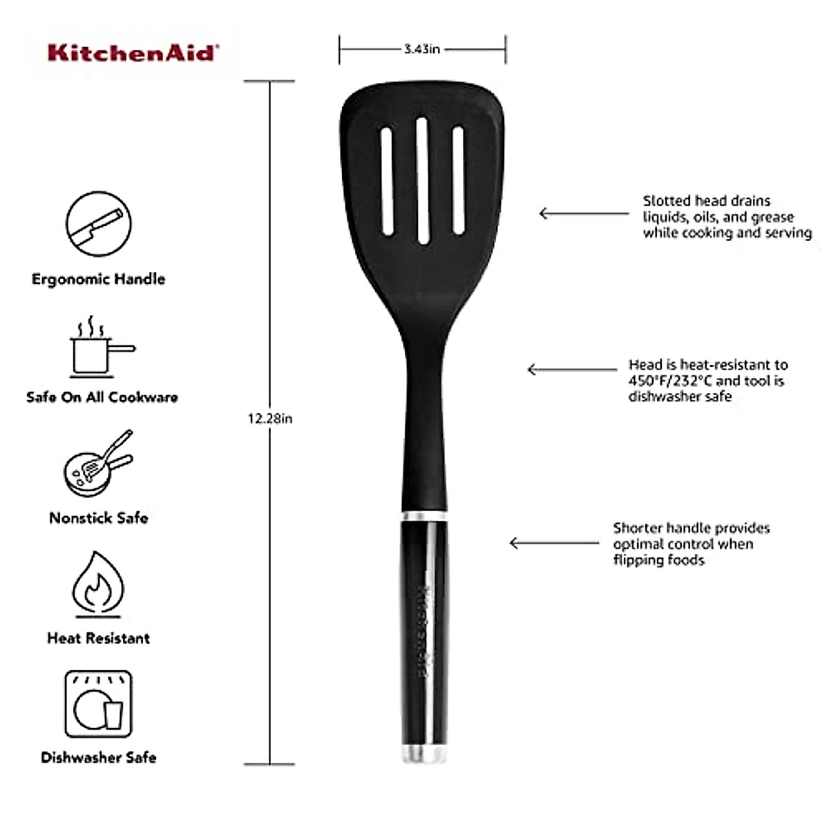 KitchenAid Gourmet Nylon Slotted Turner, one size, Matte Black