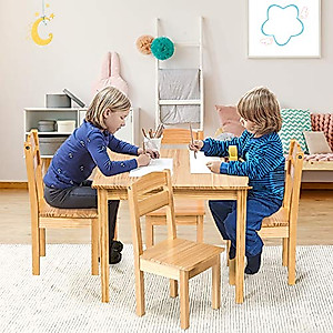 HONEY JOY Kids Wooden Table and Chair Set, 5-Piece Kiddy Sized Activity Table and Chair Set for Crafts Art, Toddler Playroom Furniture Set for Kids Ages 4-8(Natural)