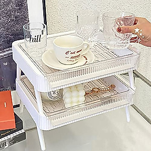 YISONHO 2-Tier Bathroom Countertop Organizer Makeup Shelf Dish Rack with Removable Drain Tray, Cosmetic, Toiletries Bathroom Tray, Kitchen Spice Rack Counter Shelf Organizers (White)