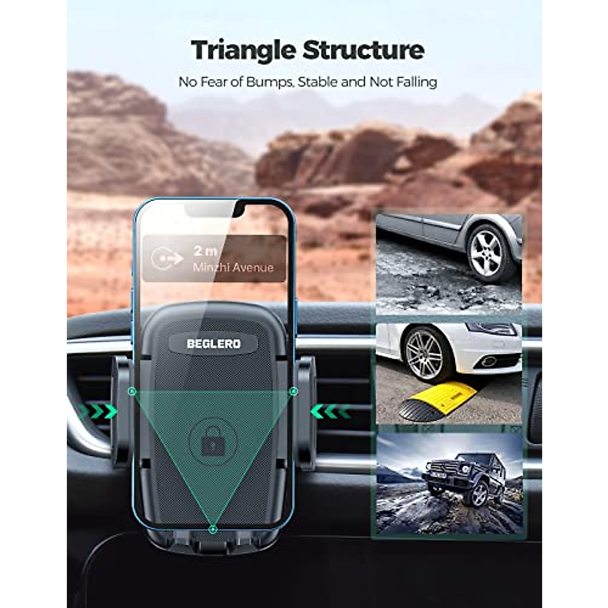 Beglero Car Vent Phone Mount, AC Vent Phone Holder with 3-Level Adjustable Clip, Air Vent Phone Holder Compatible with iPhone 13 12 SE 11 Pro Max XS XR, Galaxy Note 20 S20 S10 and More