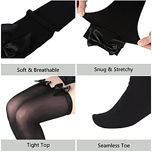 Benefeet Sox Sexy Women Stockings Opaque Thigh High Stockings with Hotpink Bow Ladies Girls Silky Nylon Stockings for Women Lingerie Sheer Stockings Solid Tights Stay Up Thin Over the Knee High Socks
