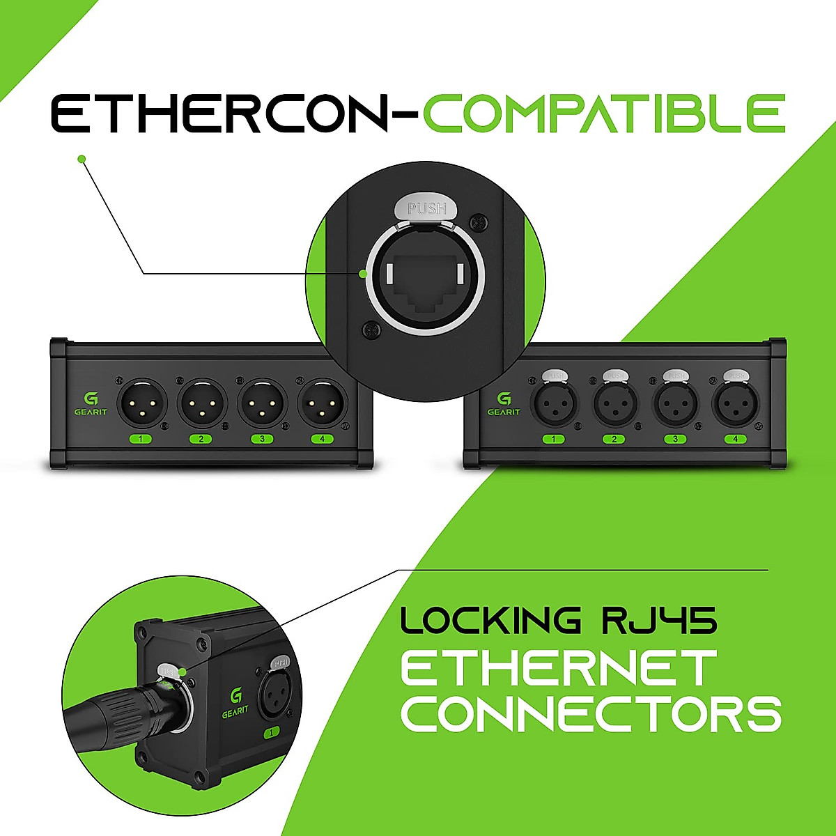 GearIT 4 Channel Multi Network 3-Pin XLR/DMX/AES-EBU To Ethercon-Compatible RJ45 Cat5/Cat6 Ethernet Extender For Live Stage, Sound, Lighting, Audio Recording Studio (1 Pair: 4 XLR Male + 4 XLR Female)