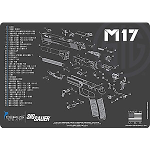 SIG M17 5 PC EDOG Cerus Gear Schematic (Exploded View) Heavy Duty Pistol Cleaning 12x17 Padded Gun-Work Surface Protector Mat Solvent & Oil Resistant & 3 PC Cleaning Essentials & Clenzoil