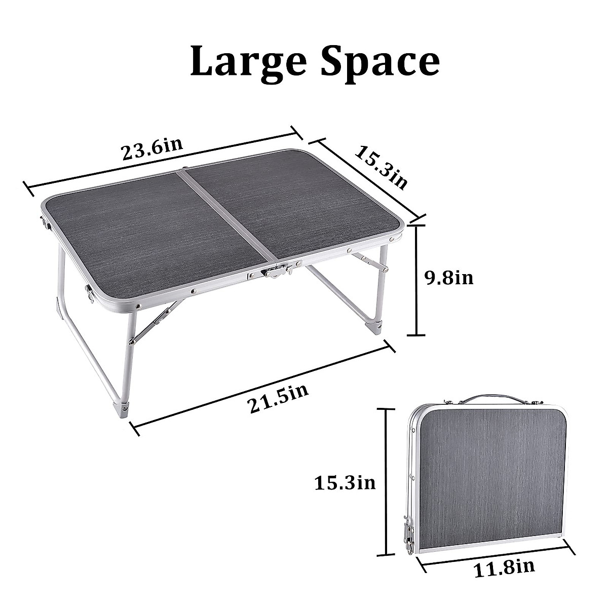 Foldable Laptop Table, Bed Table for Study and Reading, Lap Desk Table, Breakfast Tray Table, Portable Mini Picnic Table, Folds in Half with Inner Storage Space